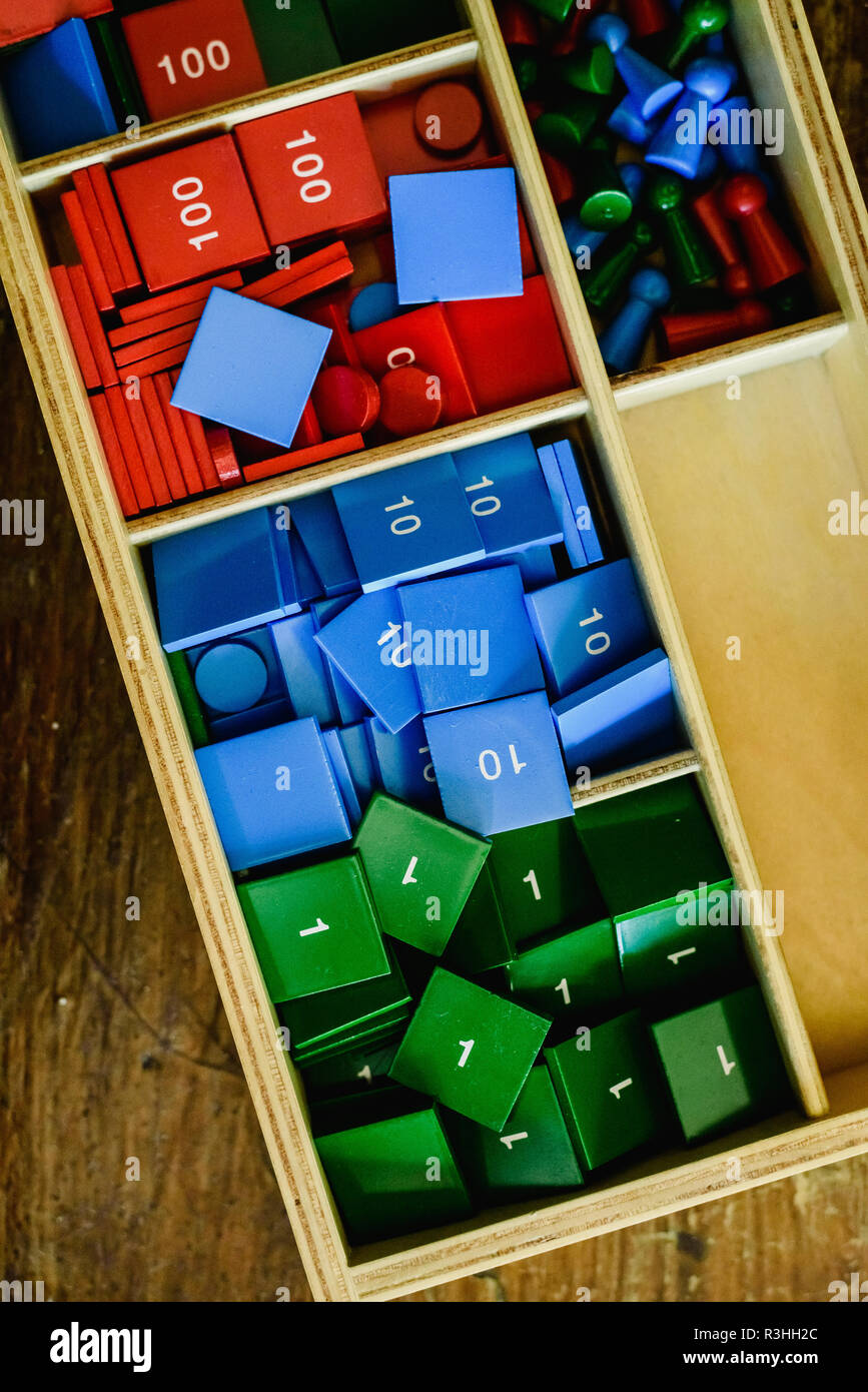 Wooden box with numbers to teach mathematics Stock Photo - Alamy