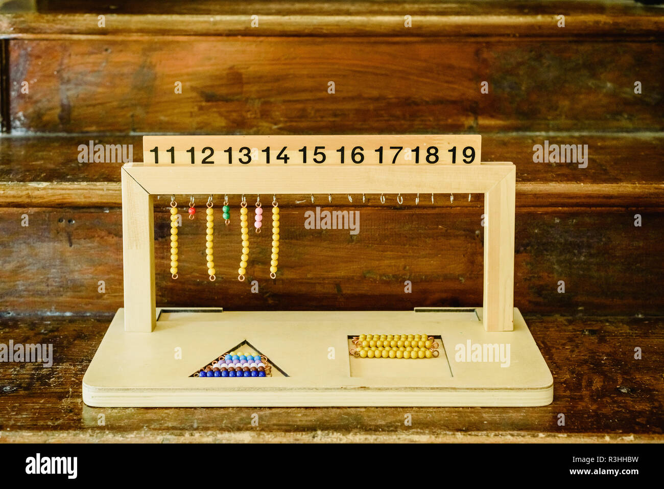 Hanger for color bead stairs, counting in a montessori classroom Stock ...