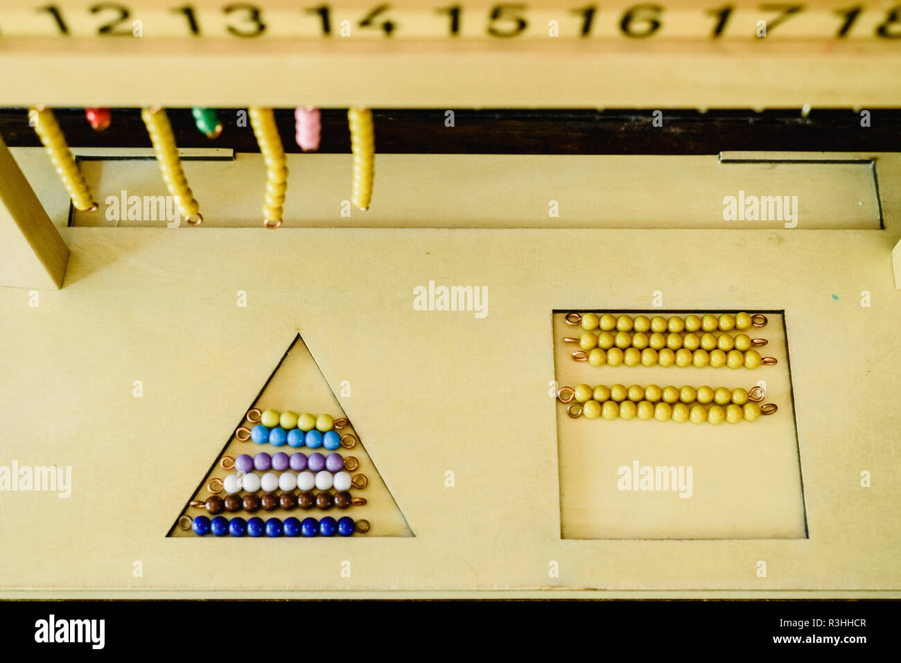 Hanger for color bead stairs, counting in a montessori classroom Stock ...