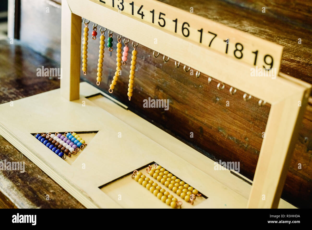 Hanger for color bead stairs, counting in a montessori classroom Stock ...
