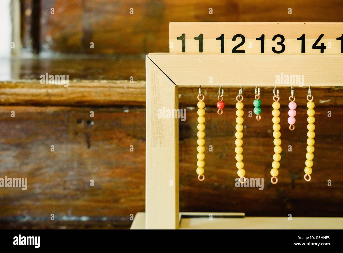 Hanger for color bead stairs, counting in a montessori classroom Stock ...