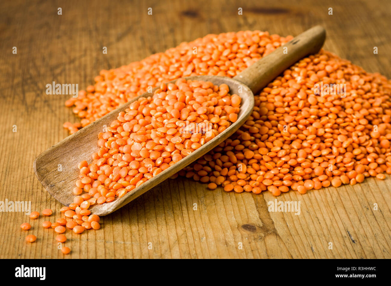 old wooden bucket with red lentils Stock Photo - Alamy