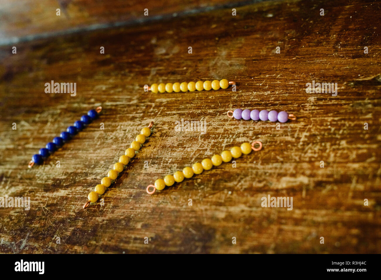 Beams to learn to count in a montessori classroom on aged wood Stock ...