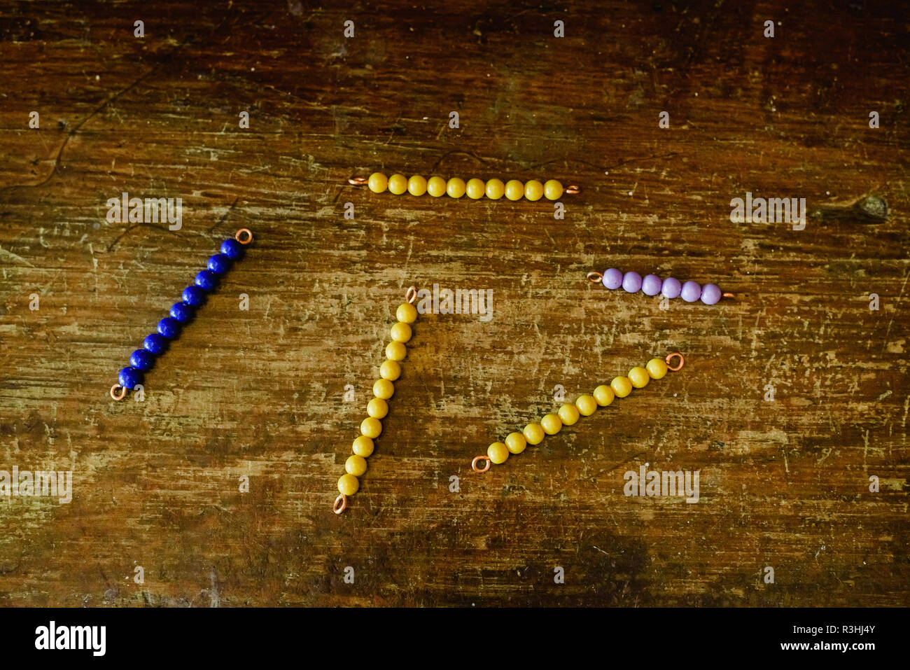 Beams to learn to count in a montessori classroom on aged wood Stock ...