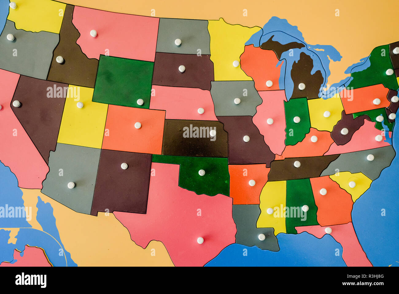 Puzzle with map of the states of the United States of America in a ...
