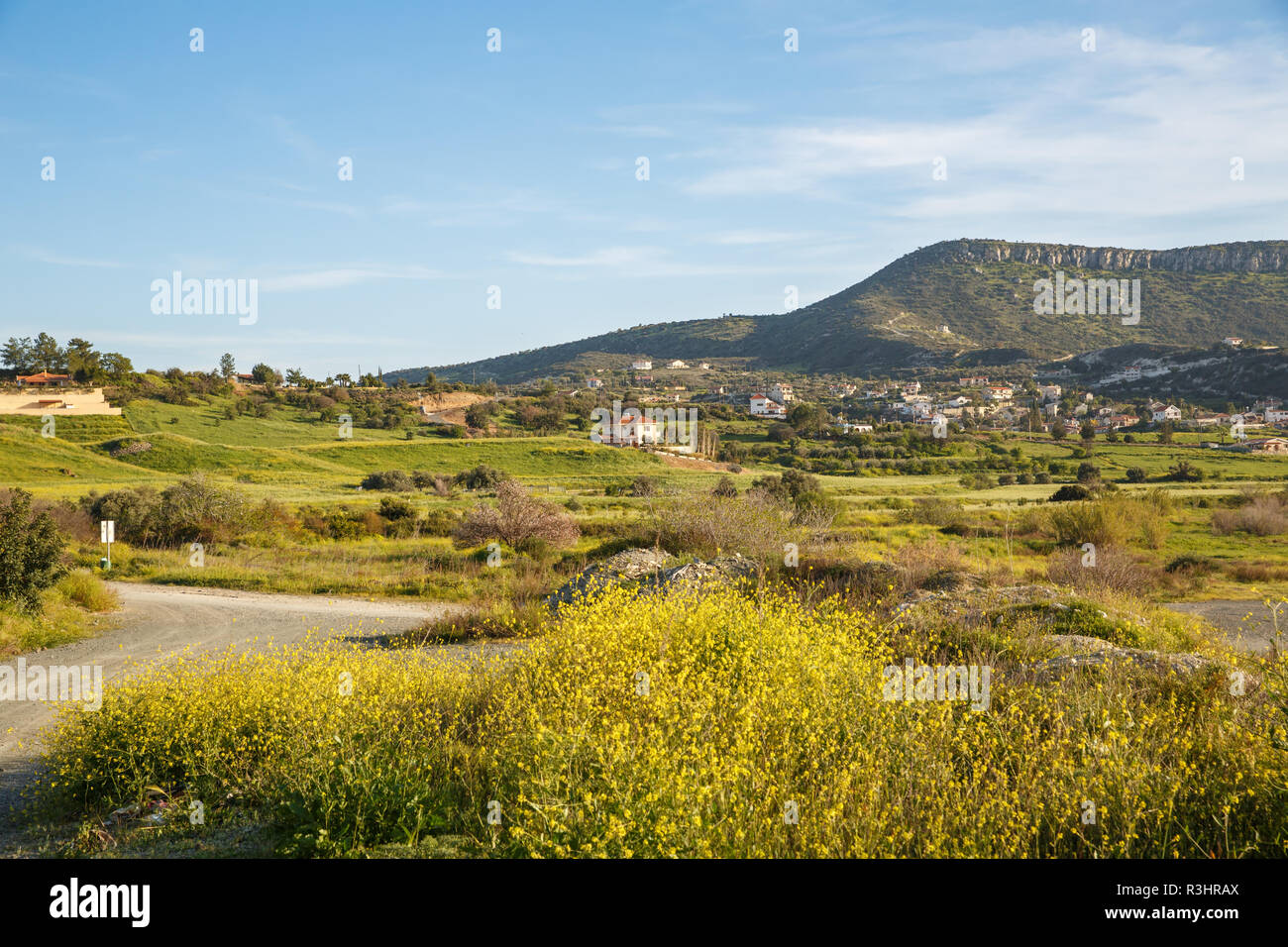 Cyprus landscape with mountains and village Stock Photo - Alamy