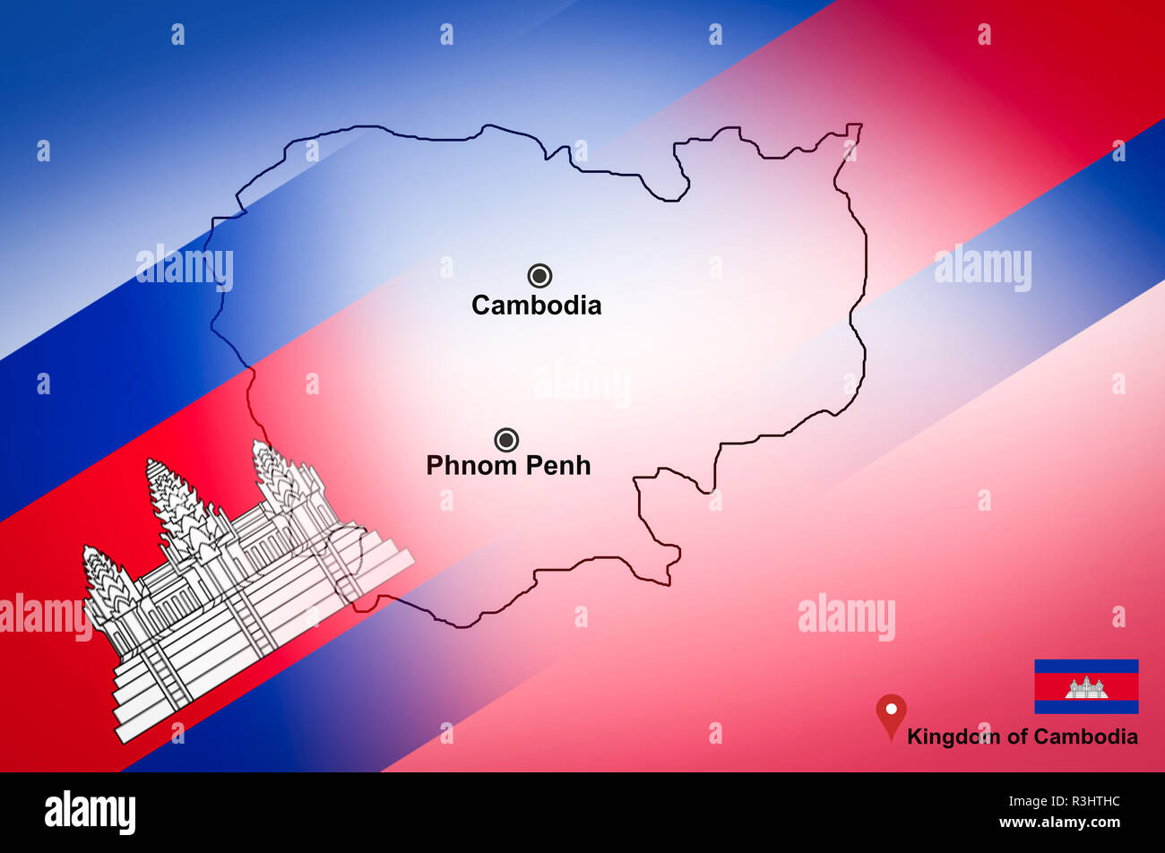 Cambodia map and Phnom Penh with location map pin and Cambodia flag on ...