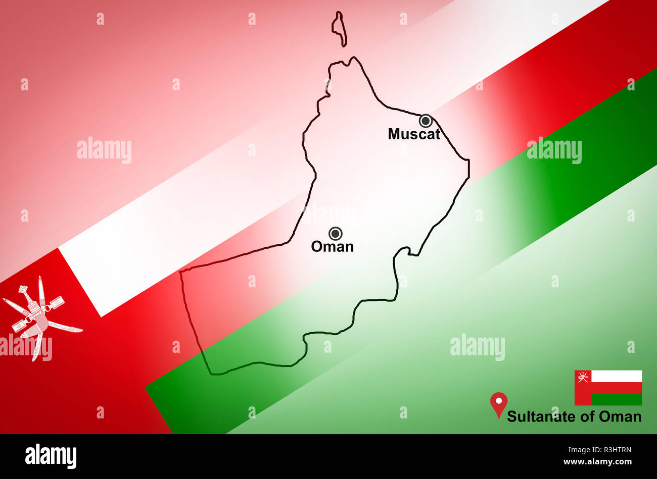 Oman map and Muscat with location map pin and Oman flag on travel map ...