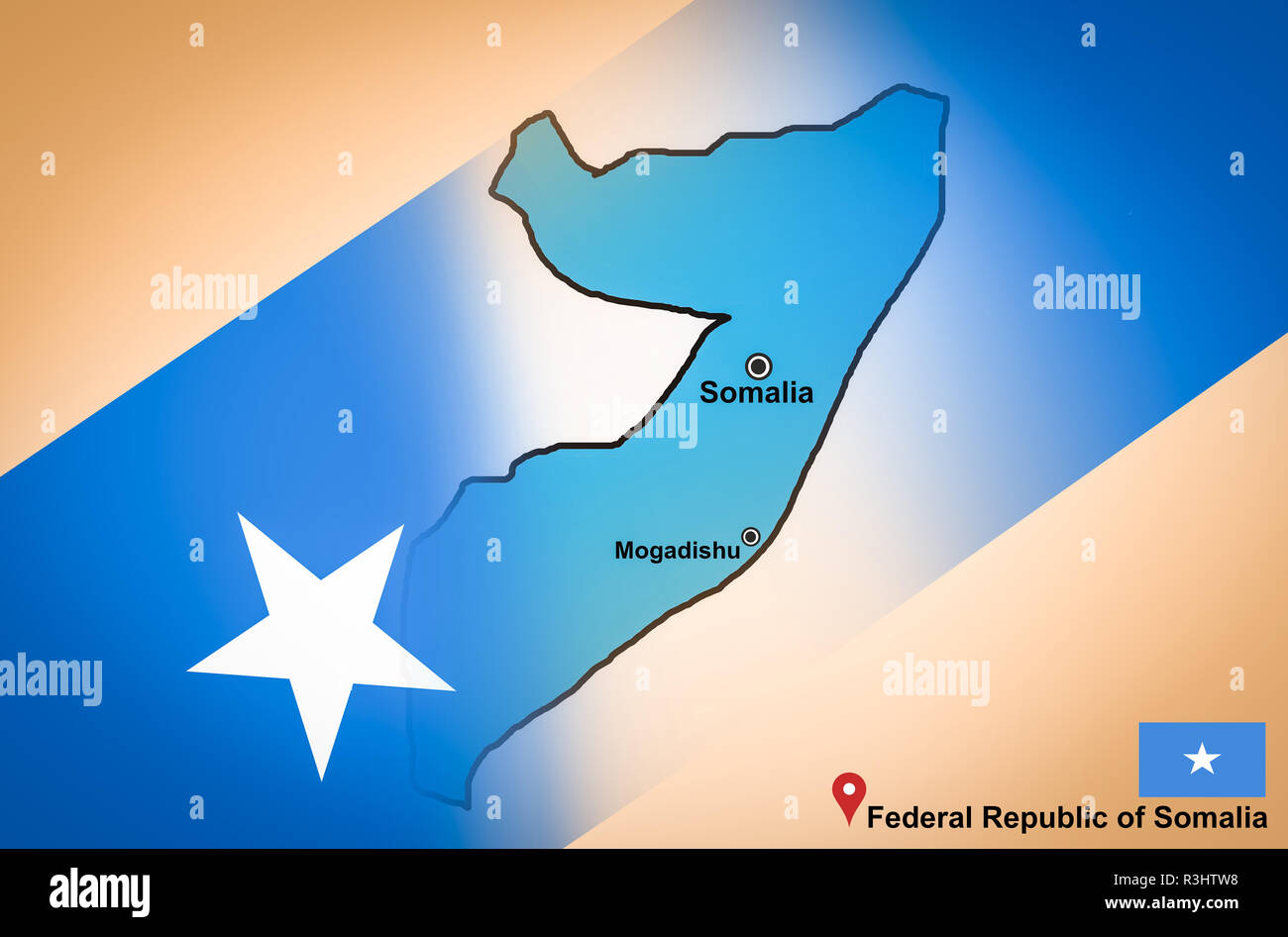 Somalia map and Mogadishu with location map pin and Somalia flag on ...