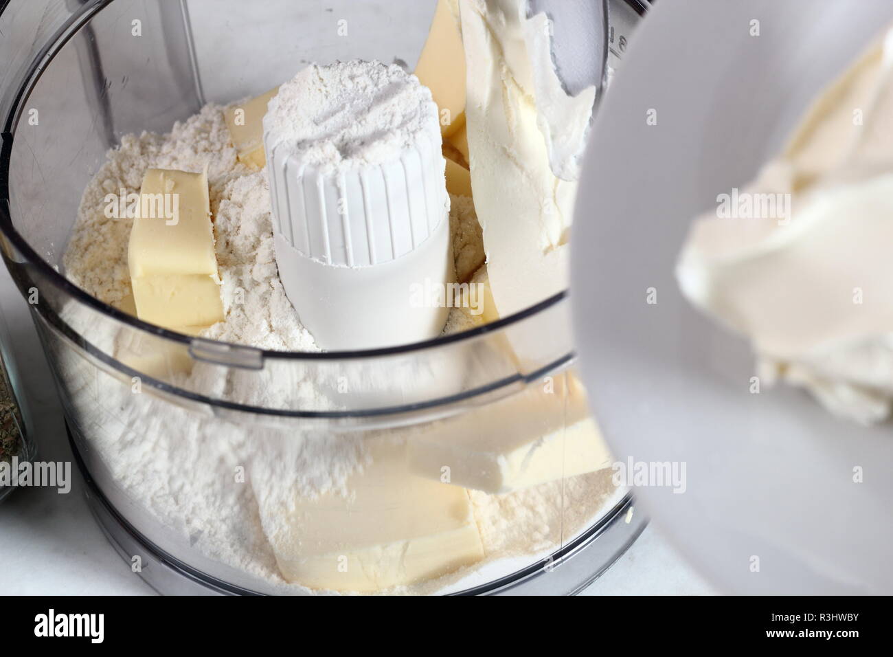Adding Mascarpone Cream Cheese into Mixer with Diced Butter and Flour ...
