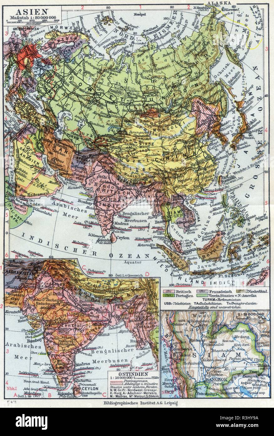 Asia East India 1: 50,000,000 Siam Thailand 1:18,000,000 MAP MAP 1938 ...