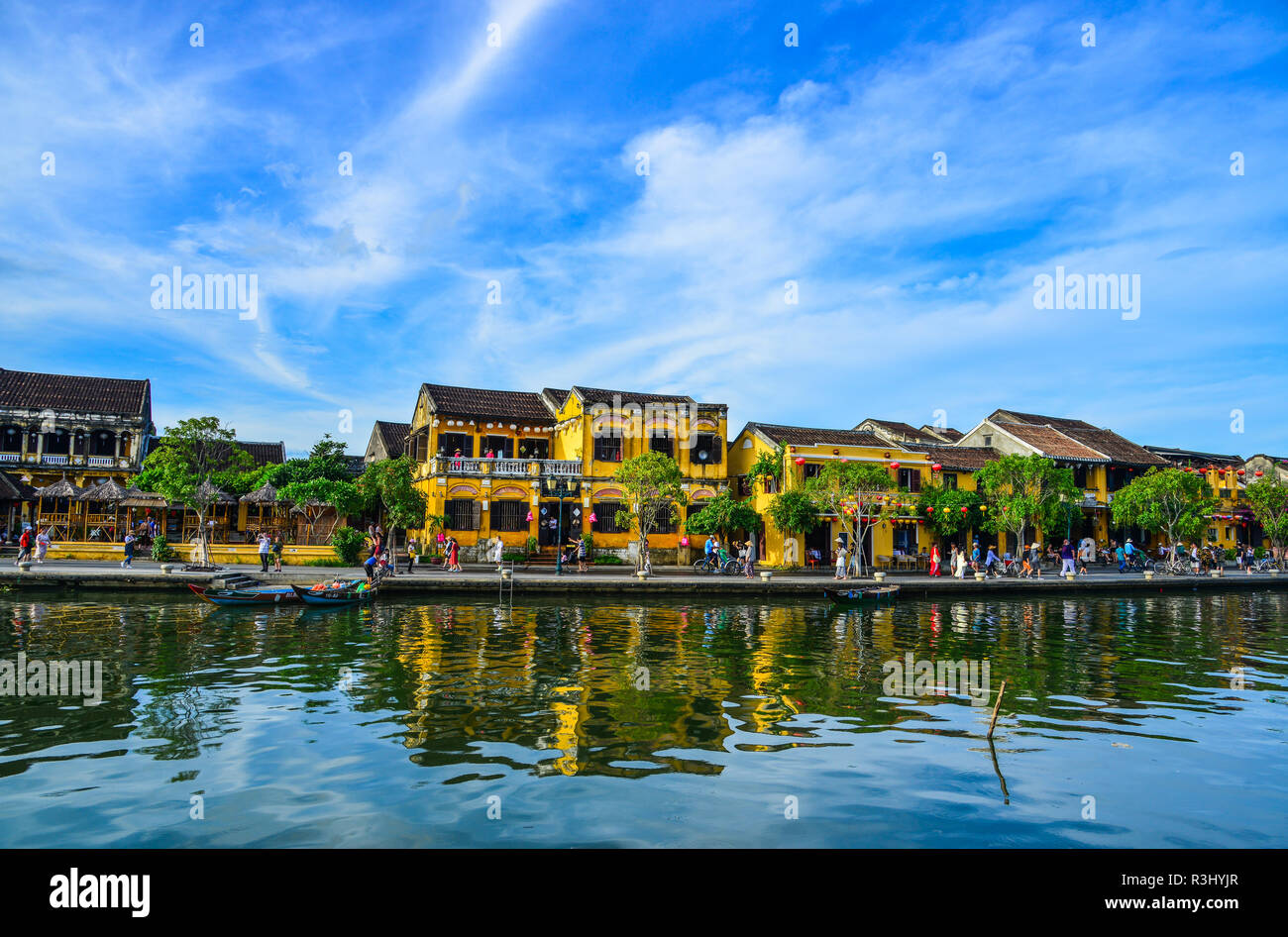 Hoi An, Vietnam - Jul 19, 2018. Old buildings with the river in Hoi An ...