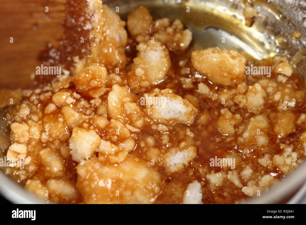 Dry Caramelization. Melting Sugar in Pan. Making Golden Syrup Series ...