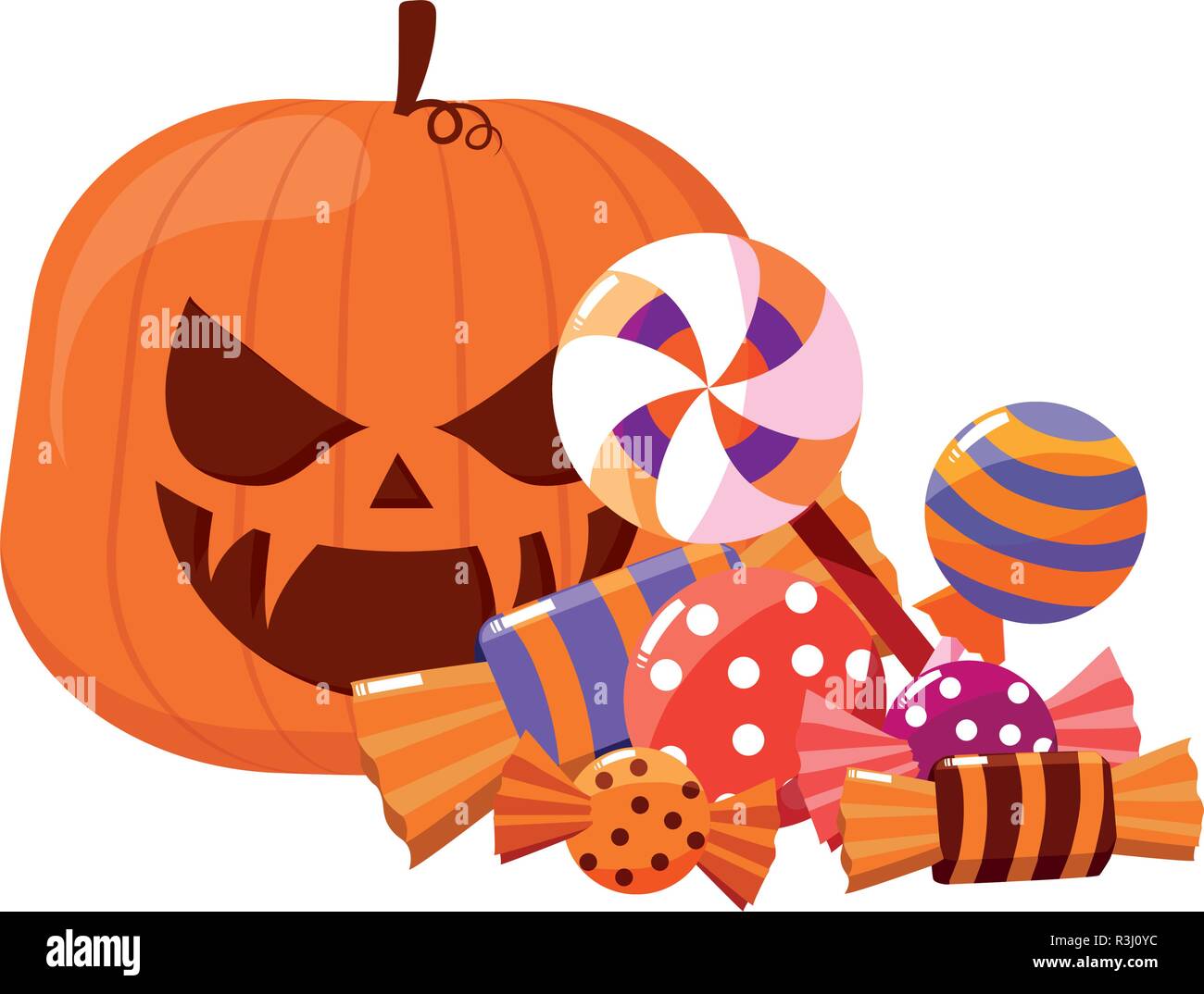 pumpkin and candies halloween celebration vector illustration Stock ...