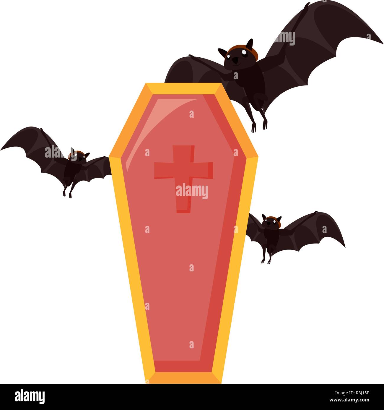 bats and coffin happy halloween celebration vector illustration Stock ...