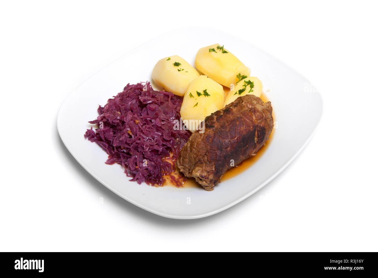 roulade,red cabbage and potatoes Stock Photo - Alamy
