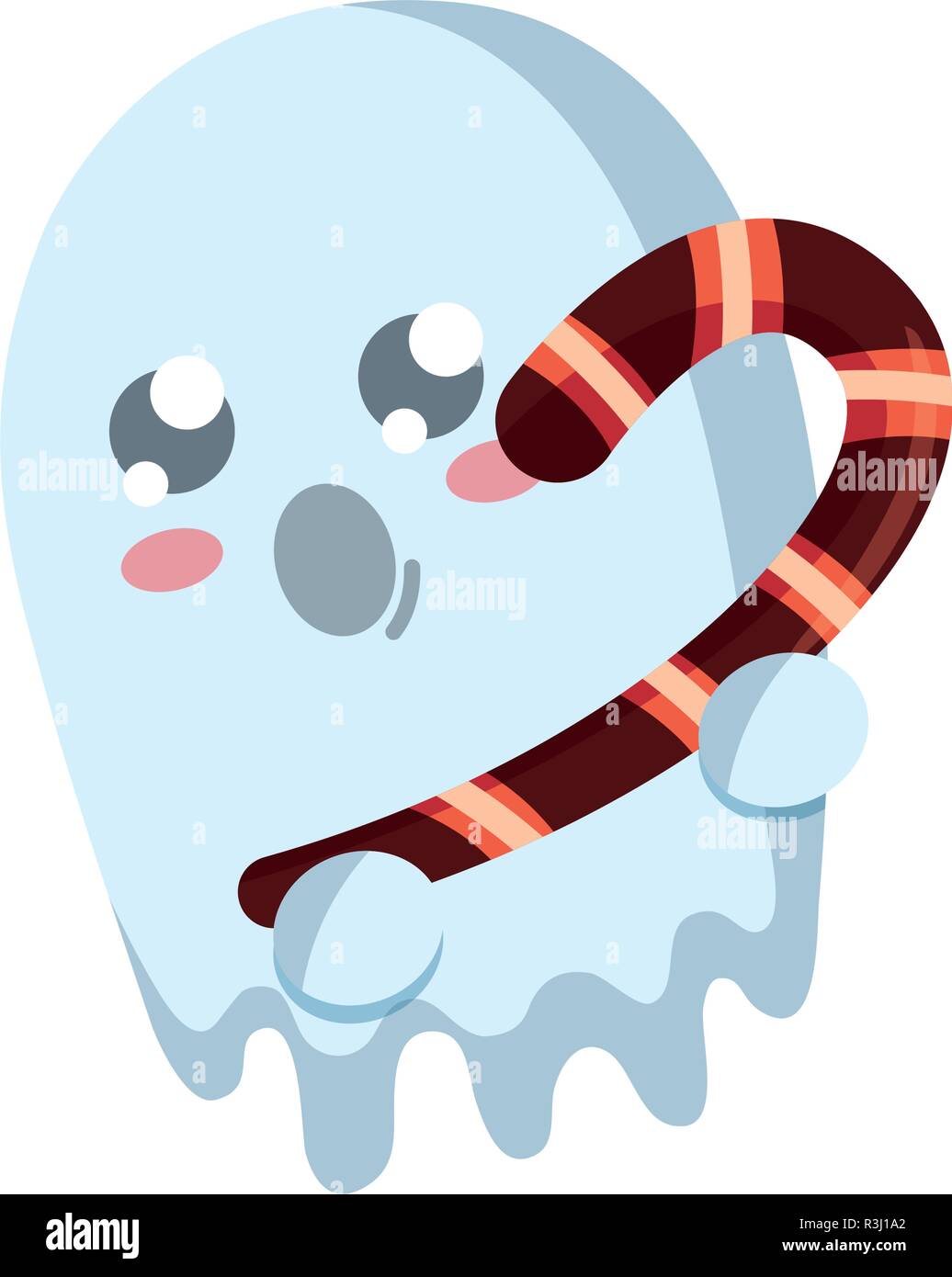 ghost with candies cane halloween celebration vector illustration Stock ...
