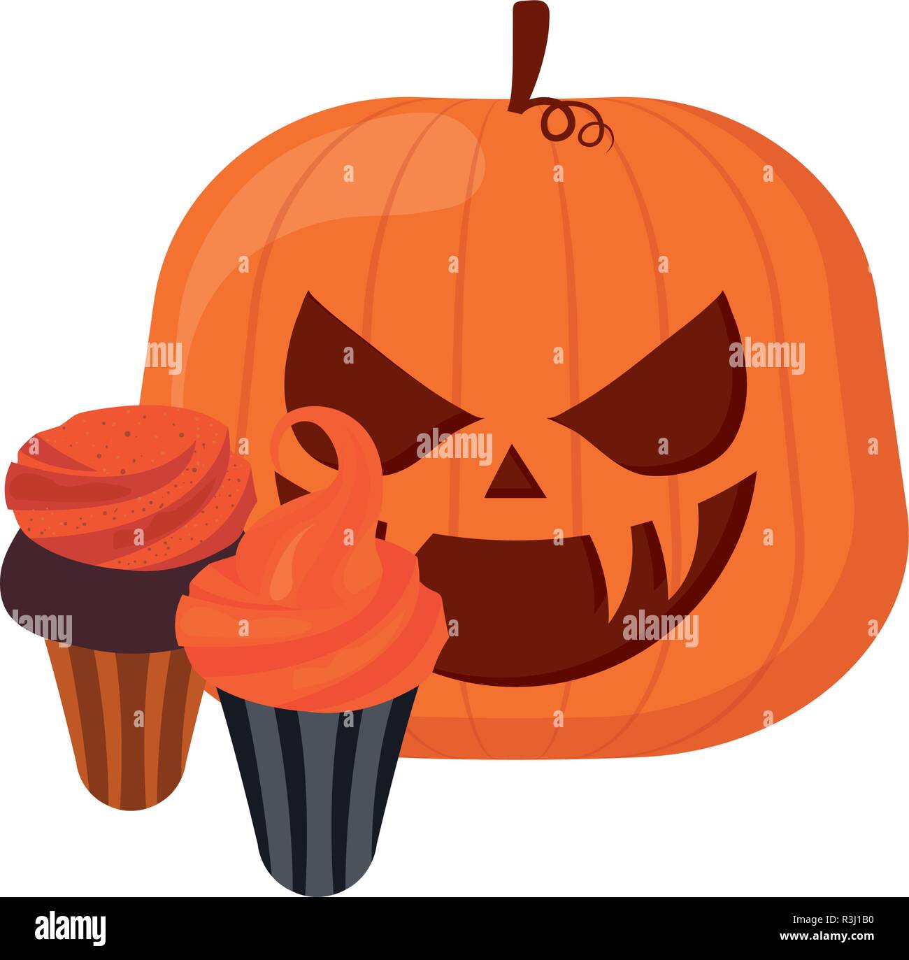 pumpkin sweet cupcakes halloween celebration vector illustration Stock ...