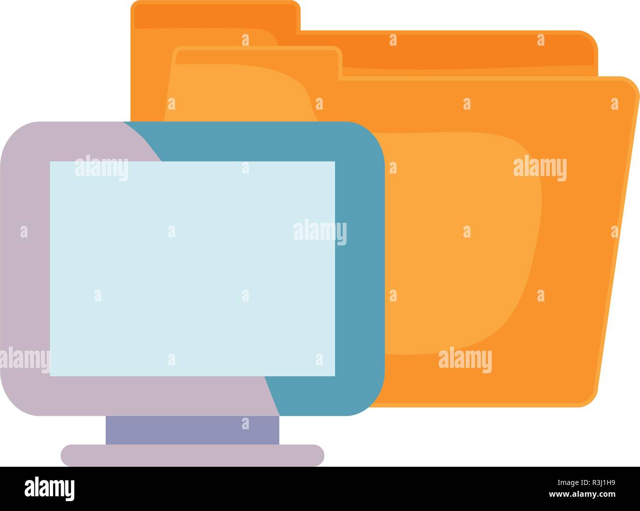 computer and folder on white background vector illustration Stock ...