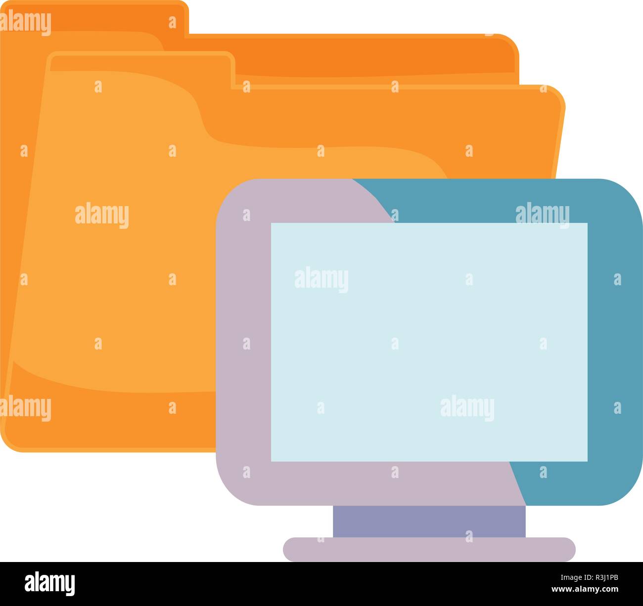 computer and folder on white background vector illustration Stock ...