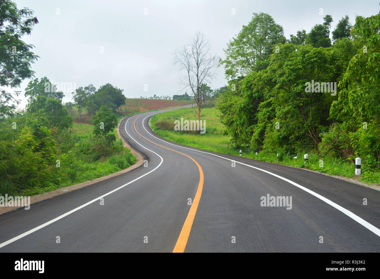 curve road driving / asphalt of road for car travel transportation on ...