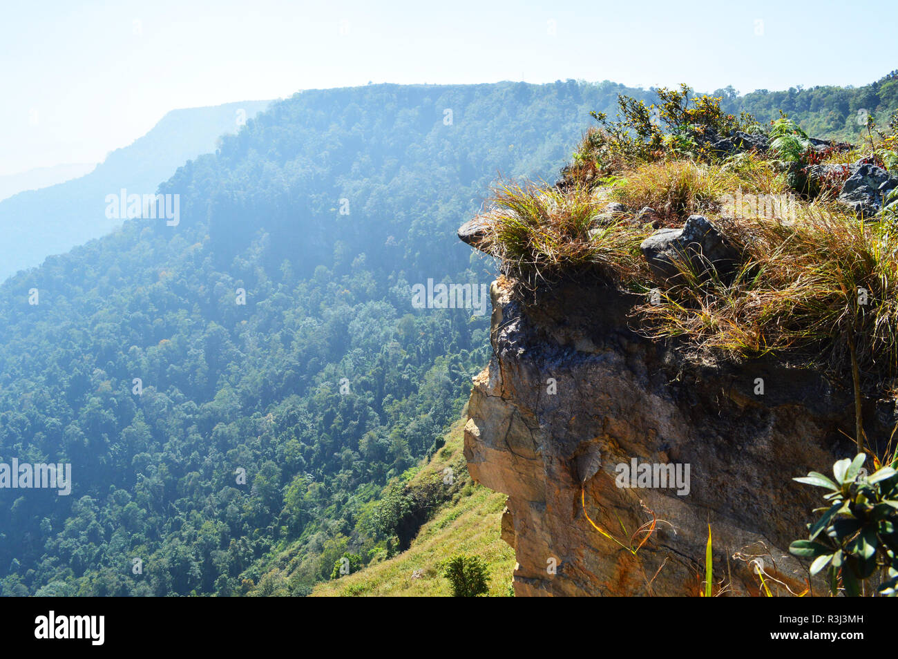 Cliff high landslide on top mountain / landscape of cliff stones rock ...