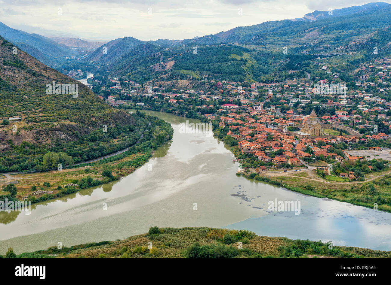 View over Aragvi River and Mtskheta Holy Cross Church, Unesco World ...