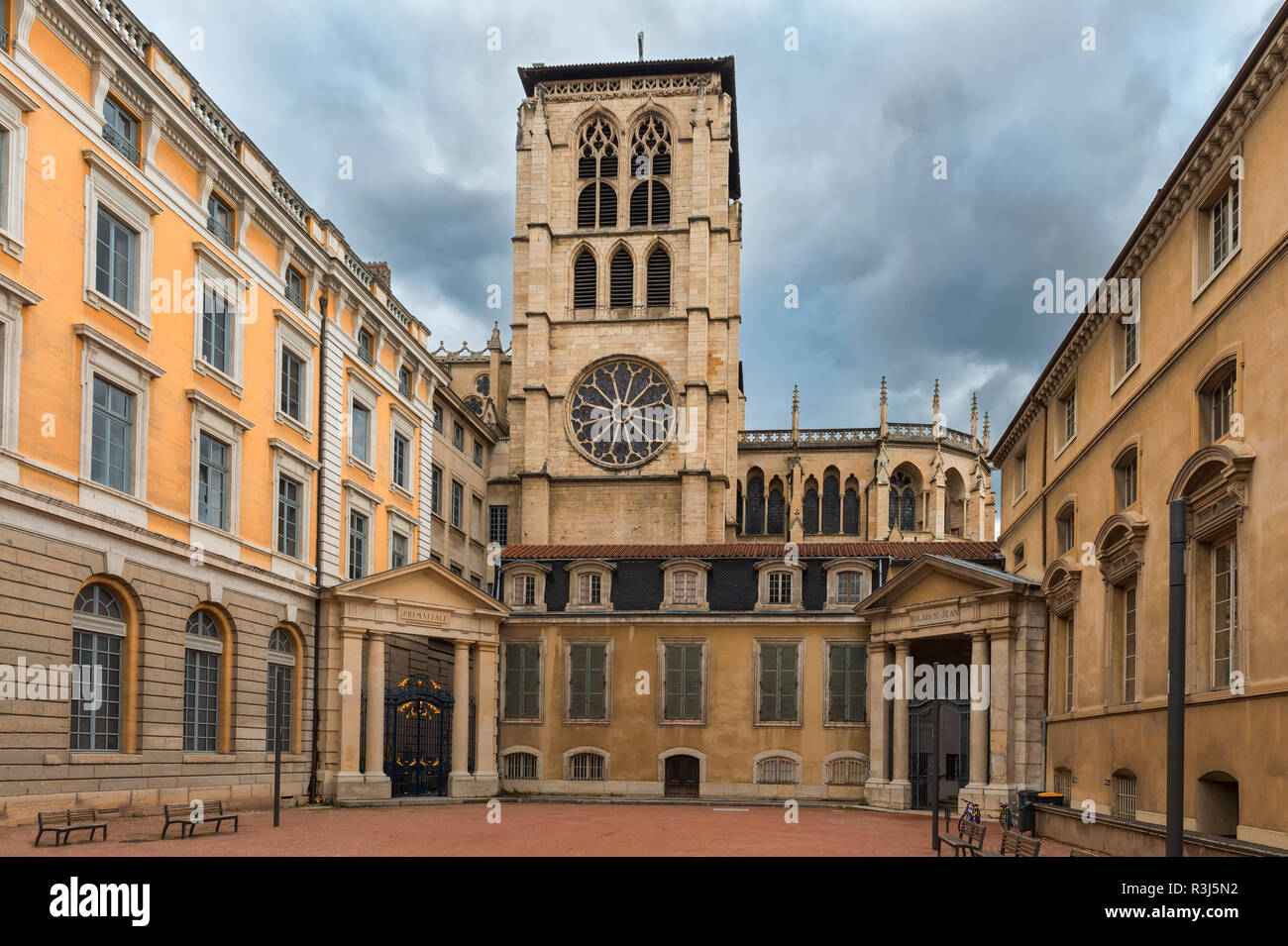 Saint Jean Cathedral and Palace courtyard, Lyon, Rhône Alpes, France ...