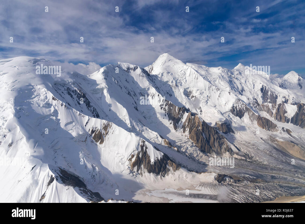 Aerial view over the Central Tian Shan Mountain range, Border of ...