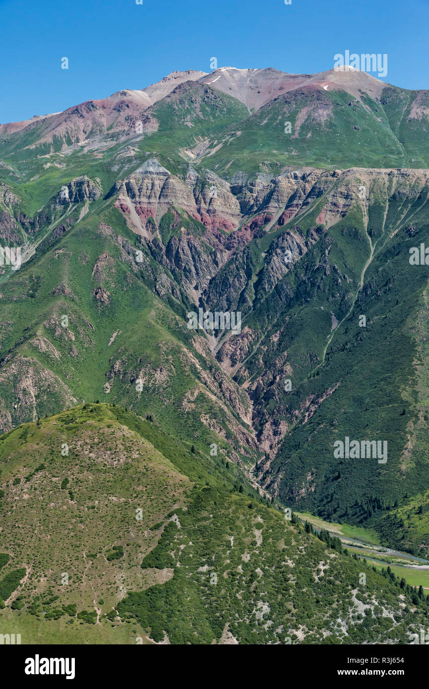 Aerial view over the Central Tian Shan Mountain range, Border of ...