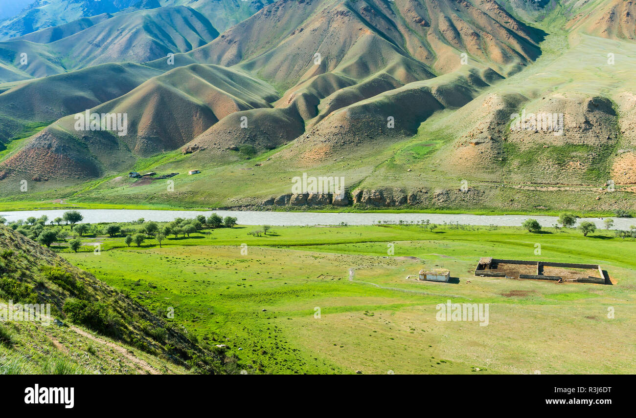 Mountain landscape at Naryn River, Naryn gorge, Naryn Region ...