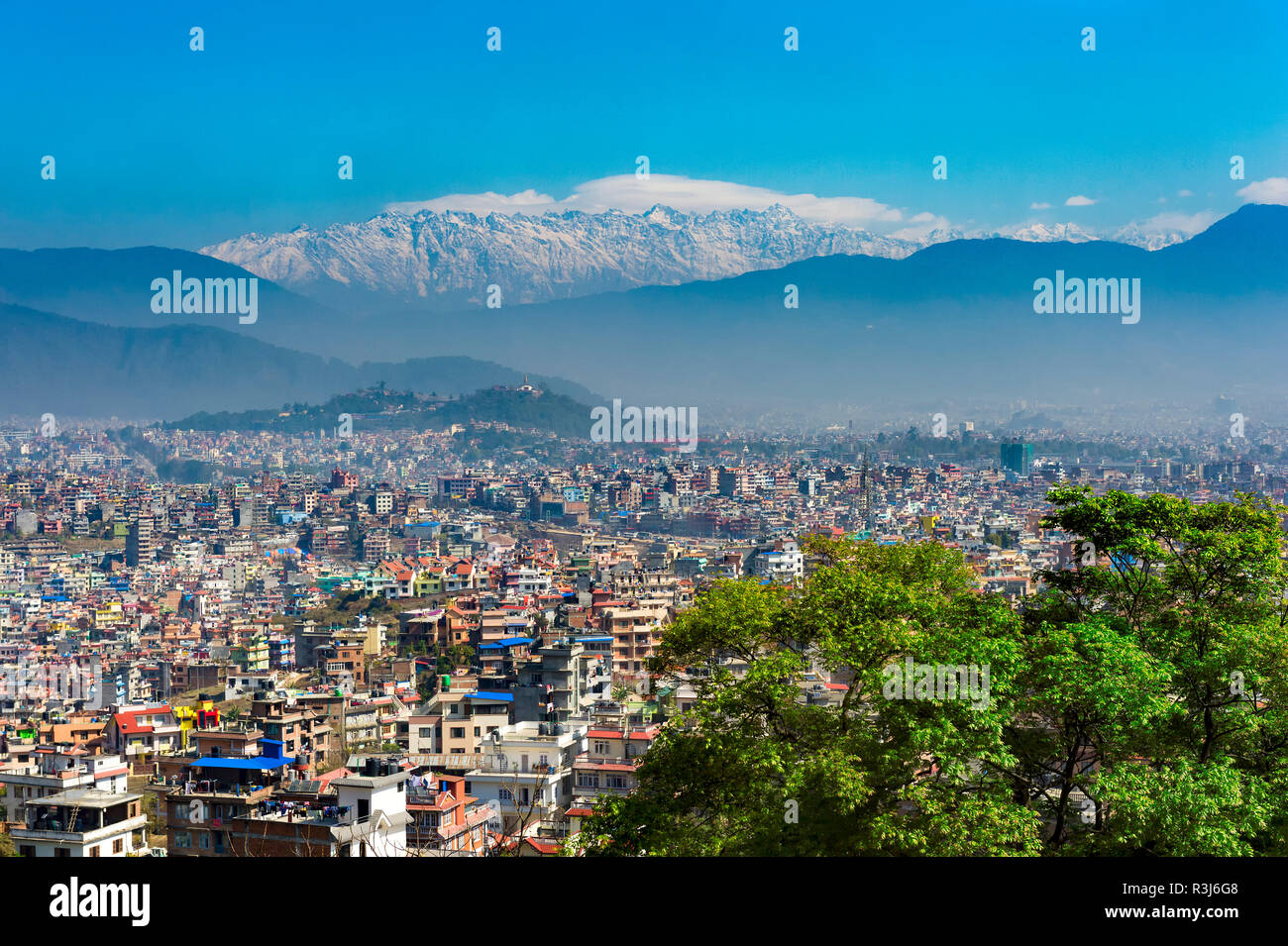 View over Kathmandu and the Himalaya mountain range from Kirtipur ...