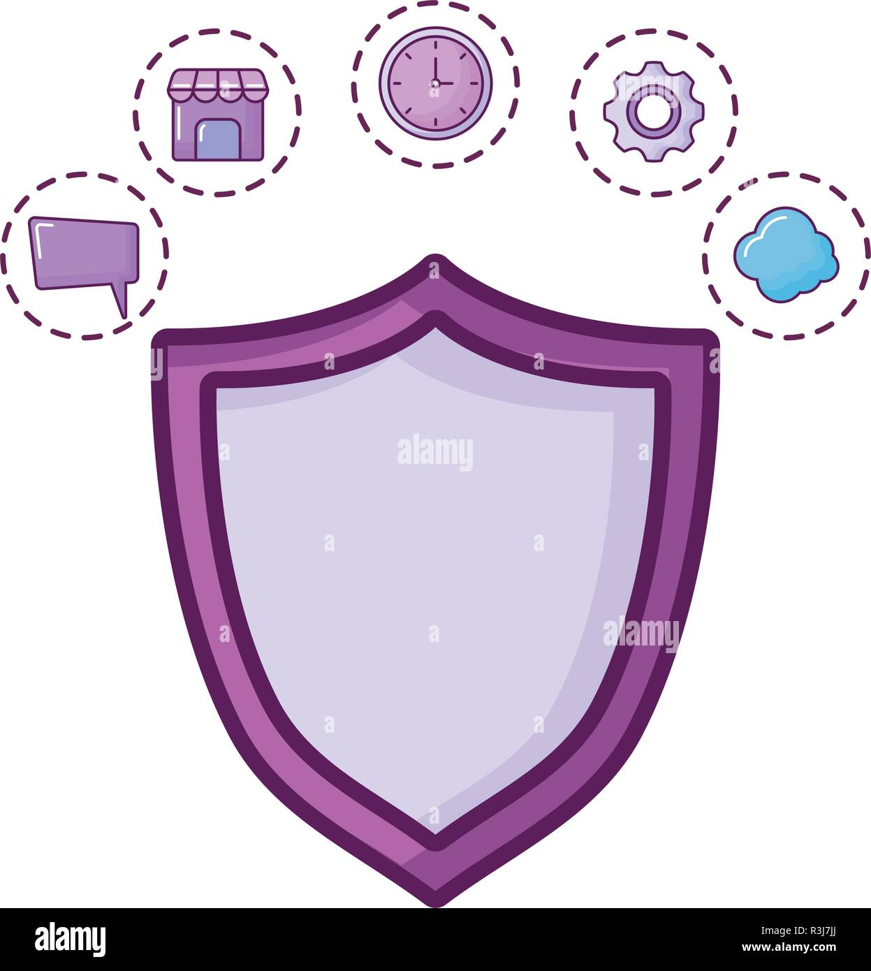 shield and digital marketing related icons over white background ...