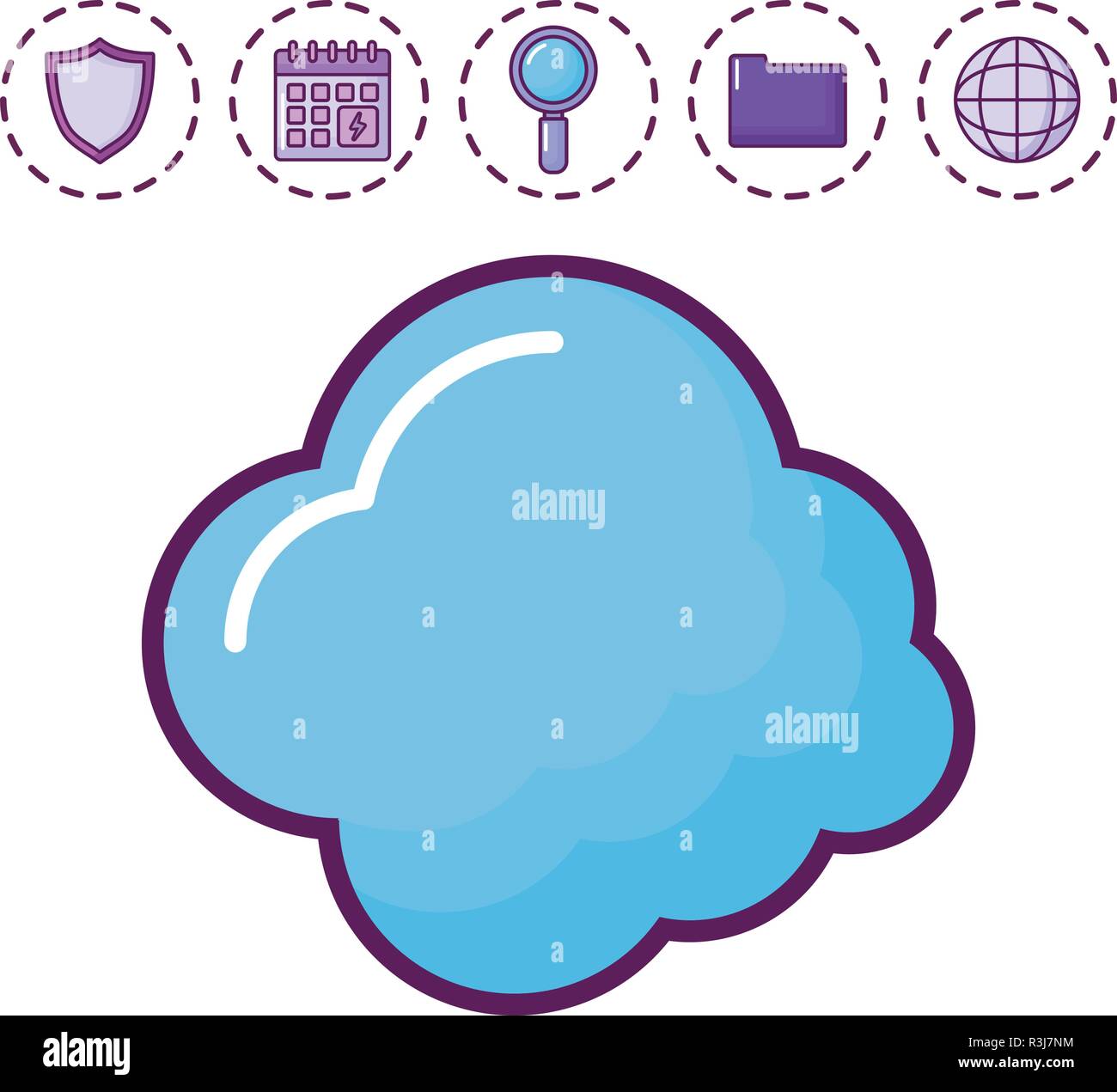 cloud and digital marketing related icons around over white background ...