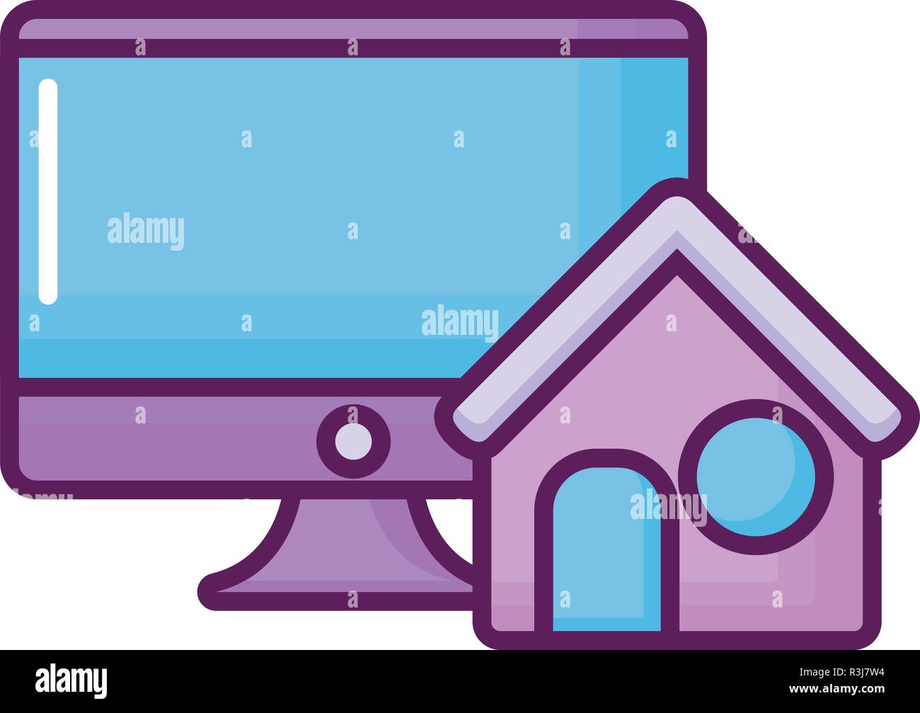 computer and house over white background, vector illustration Stock ...