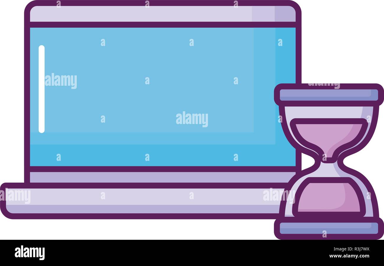 laptop computer with hourglass over white background, vector ...