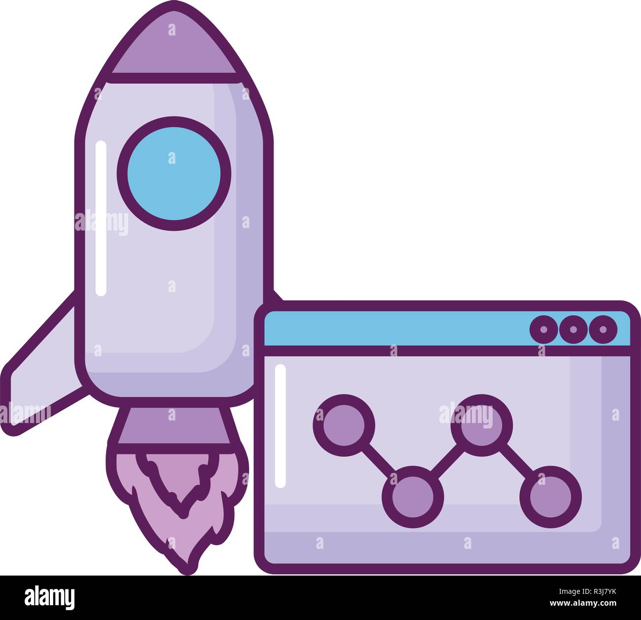 rocket and web interface over white background, vector illustration ...