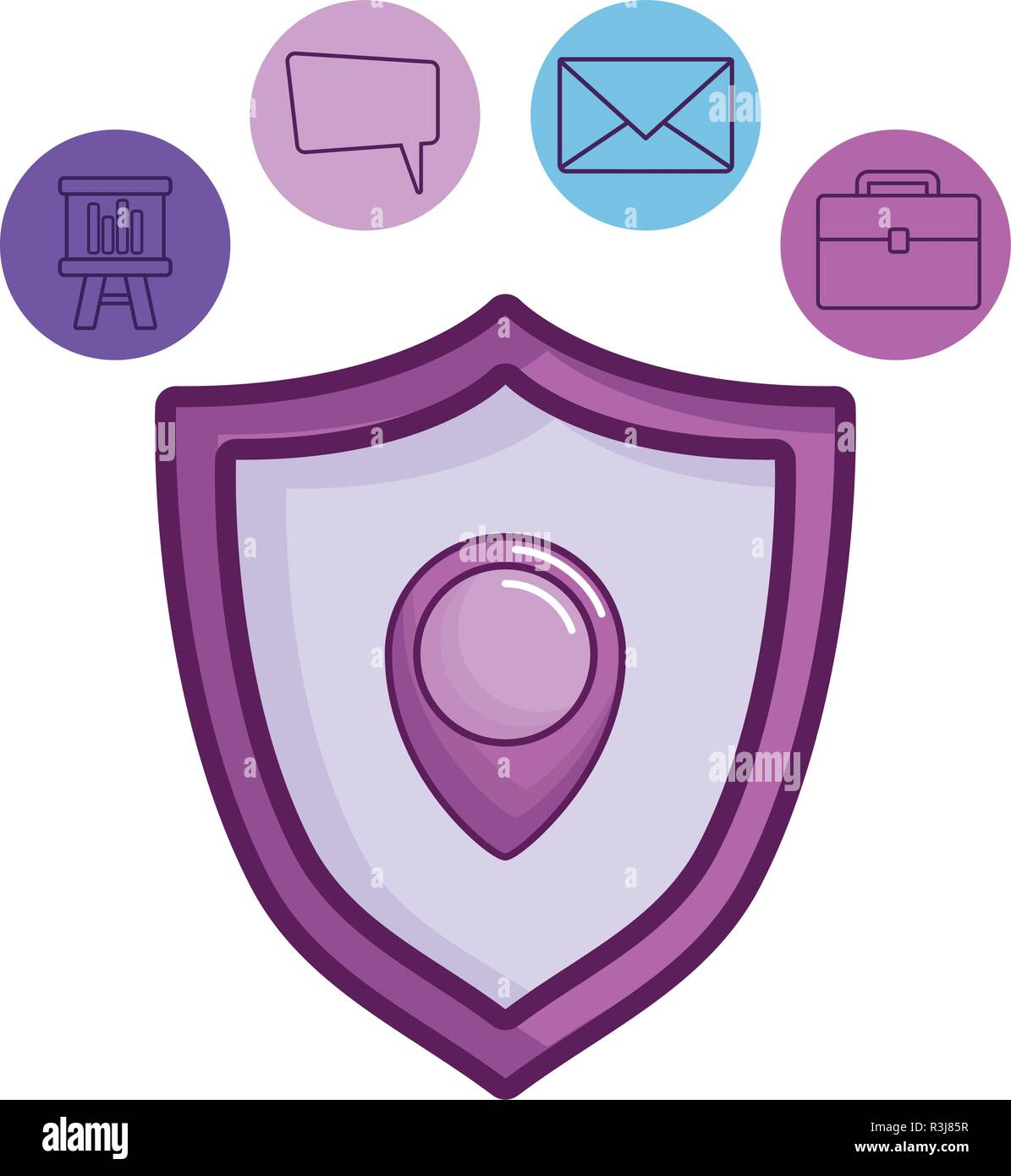shield and digital marketing related icons over white background ...