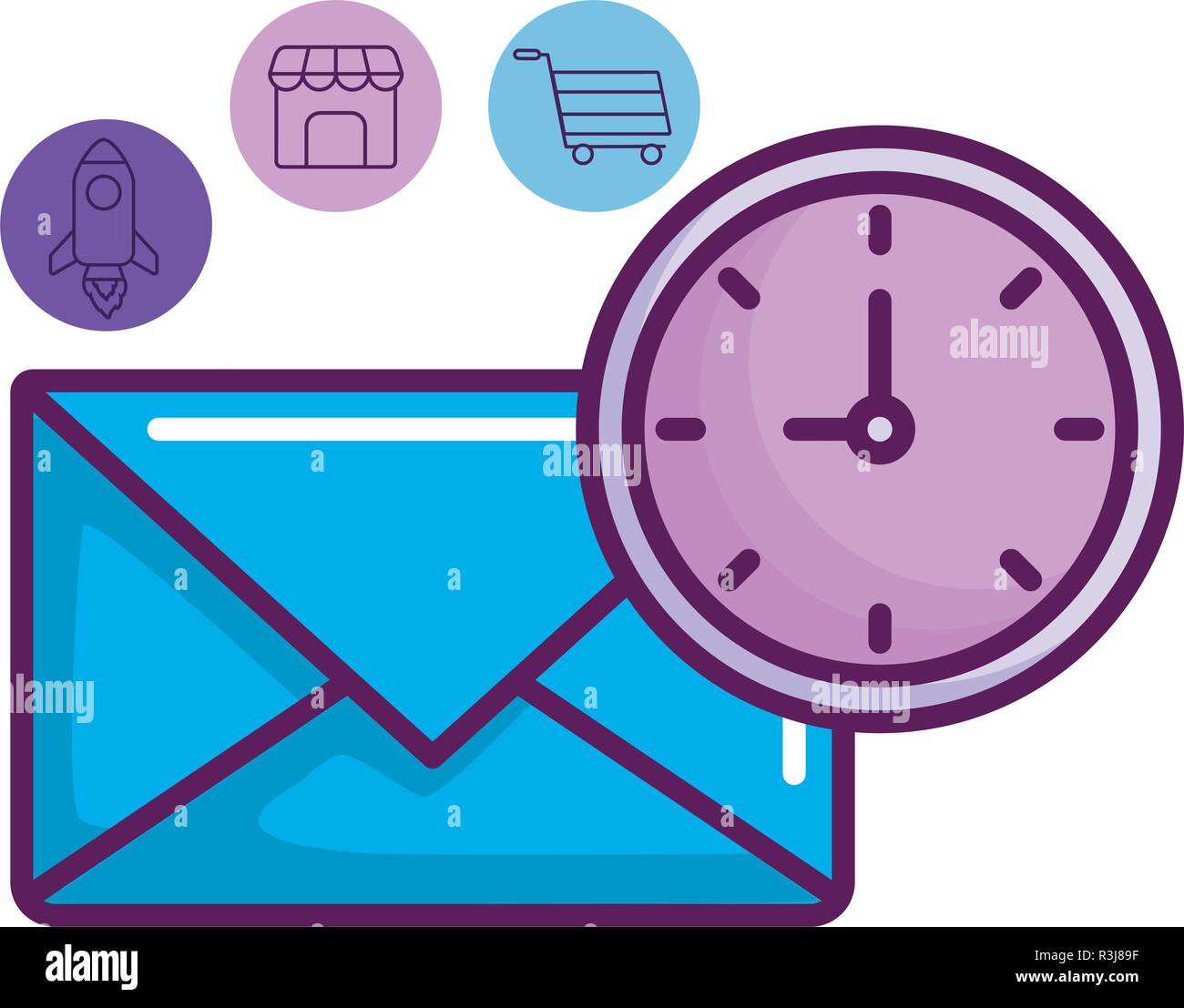 clock and envelope and digital marketing related icons around over ...