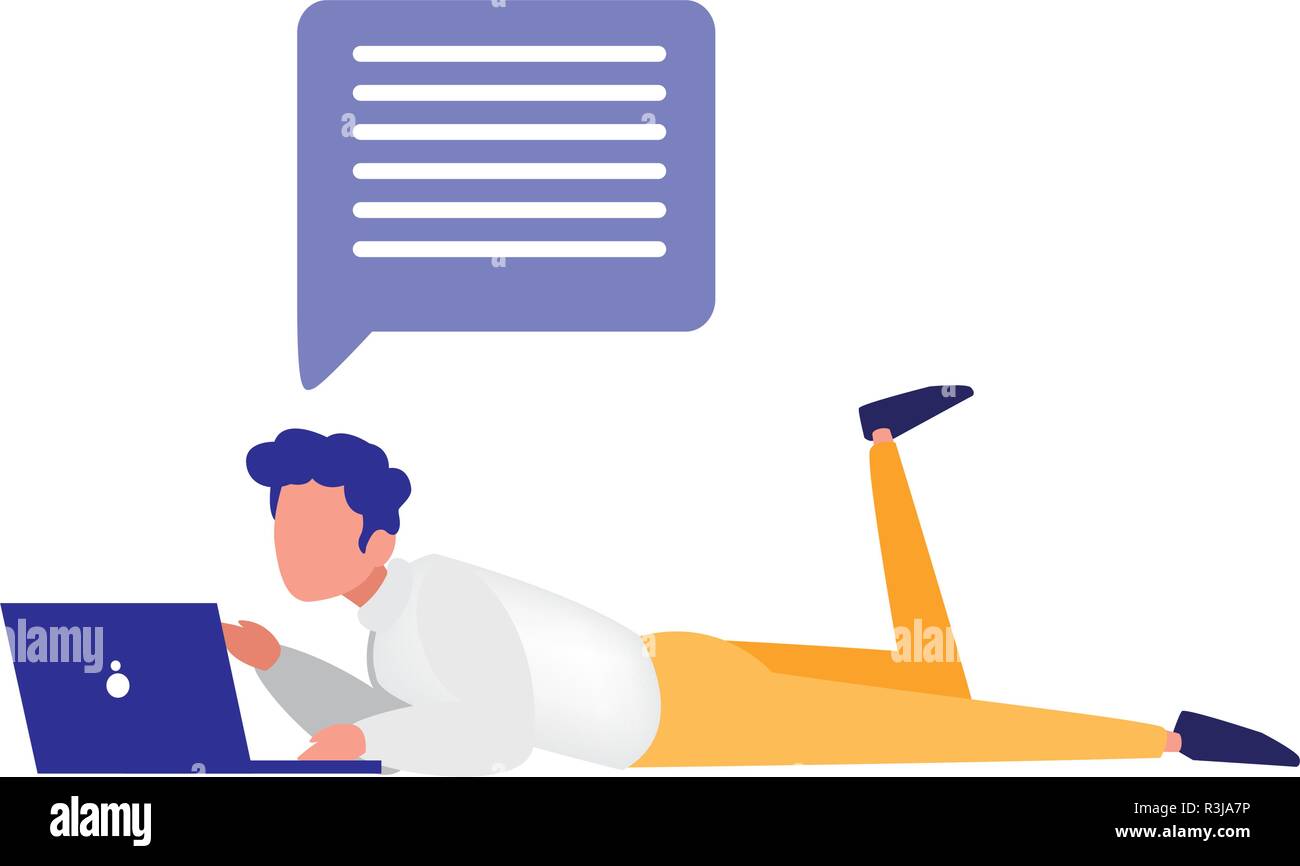 man chating on a laptop computer over white background, vector ...