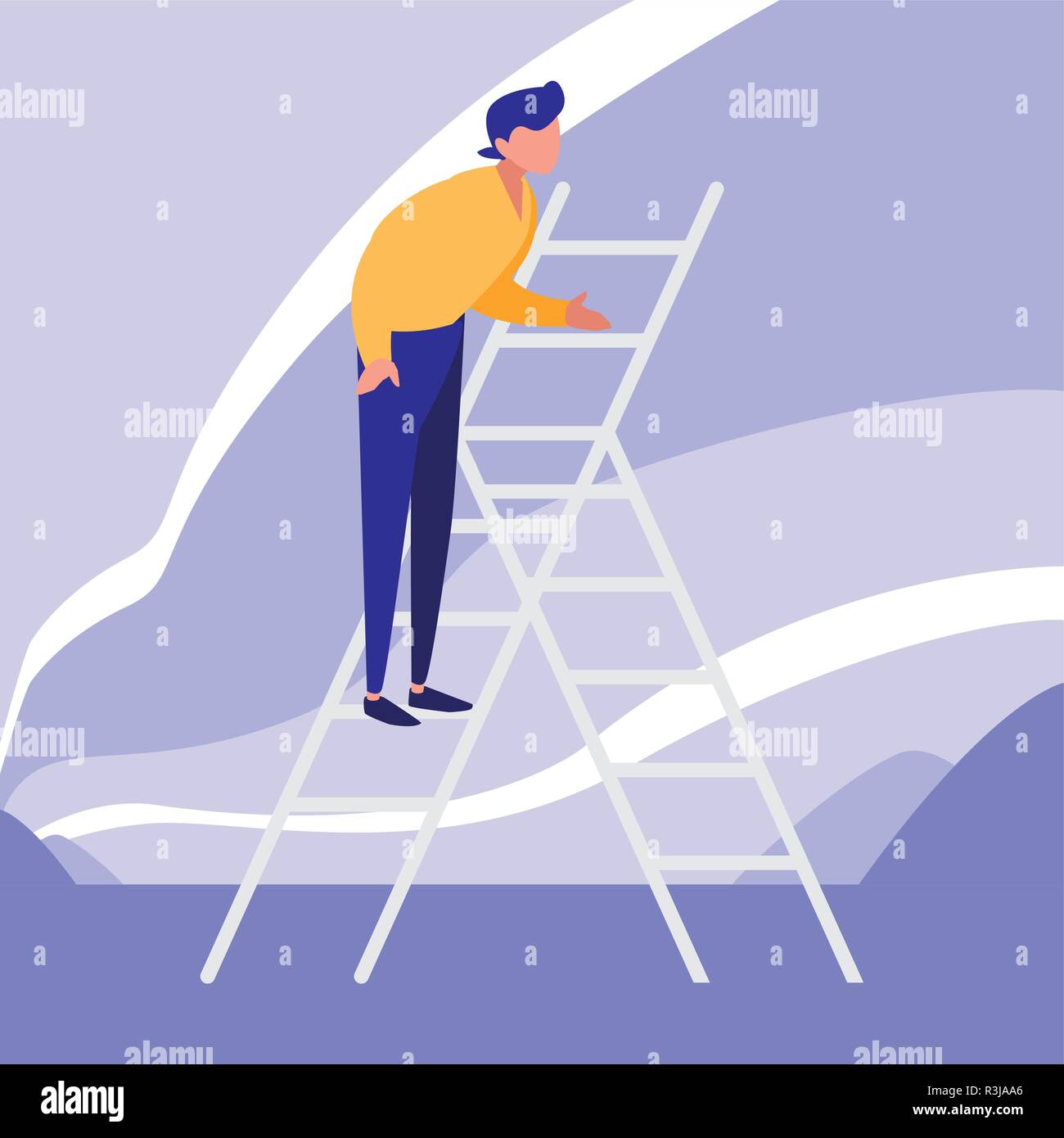 man on a ladder over colorful background, vector illustration Stock ...