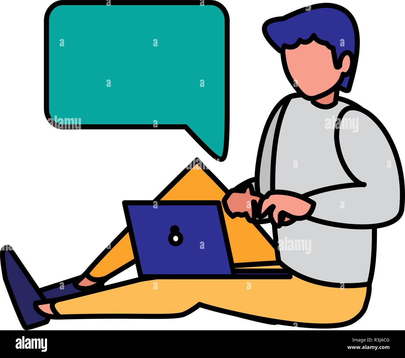 man chating on a laptop computer over white background, vector ...