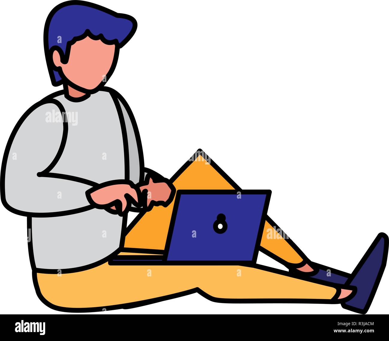 man using a laptop computer over white background, vector illustration ...
