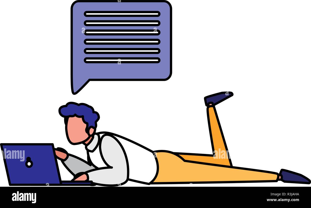 man chating on a laptop computer over white background, vector ...