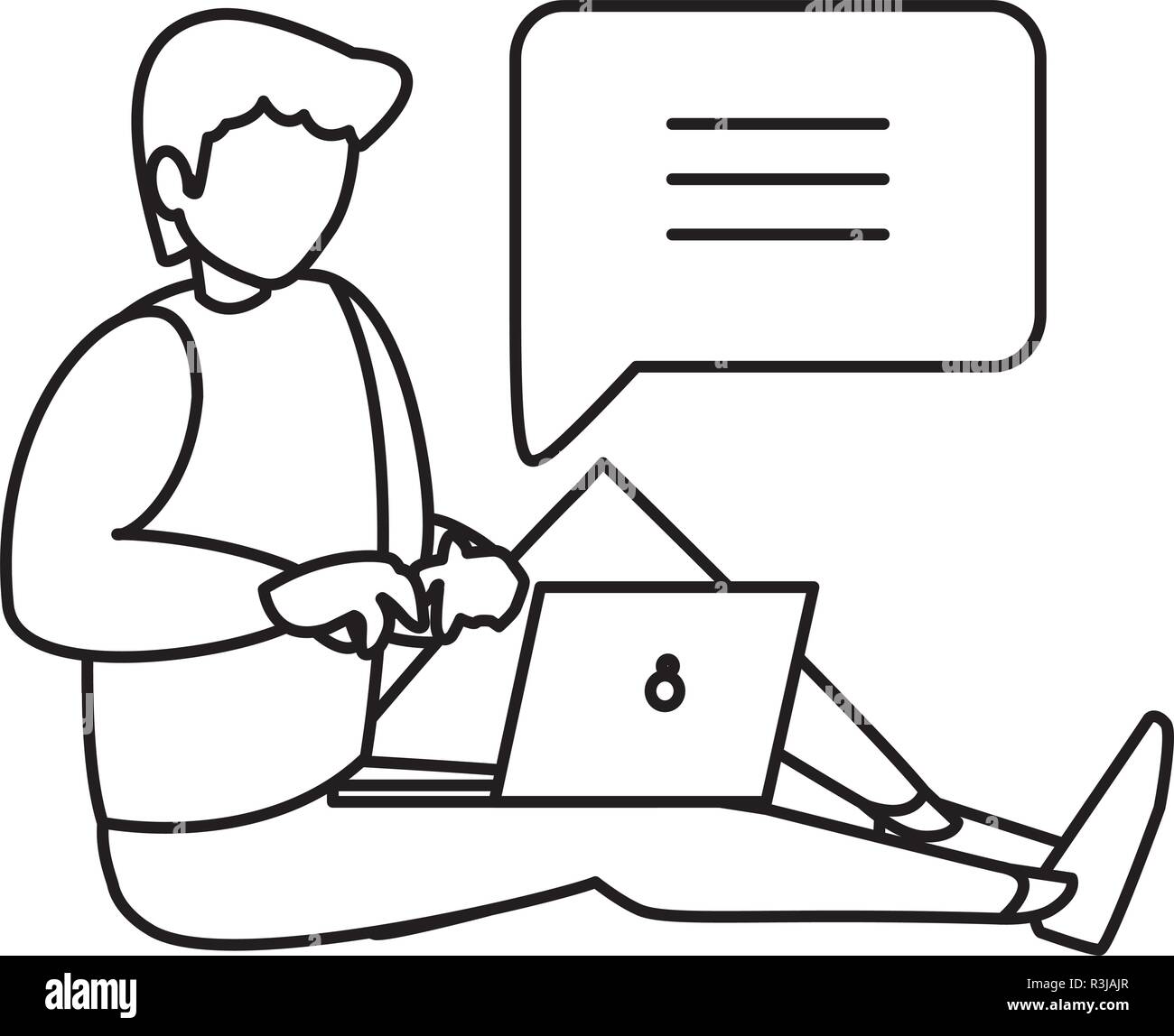 man chating on a laptop computer over white background, vector ...