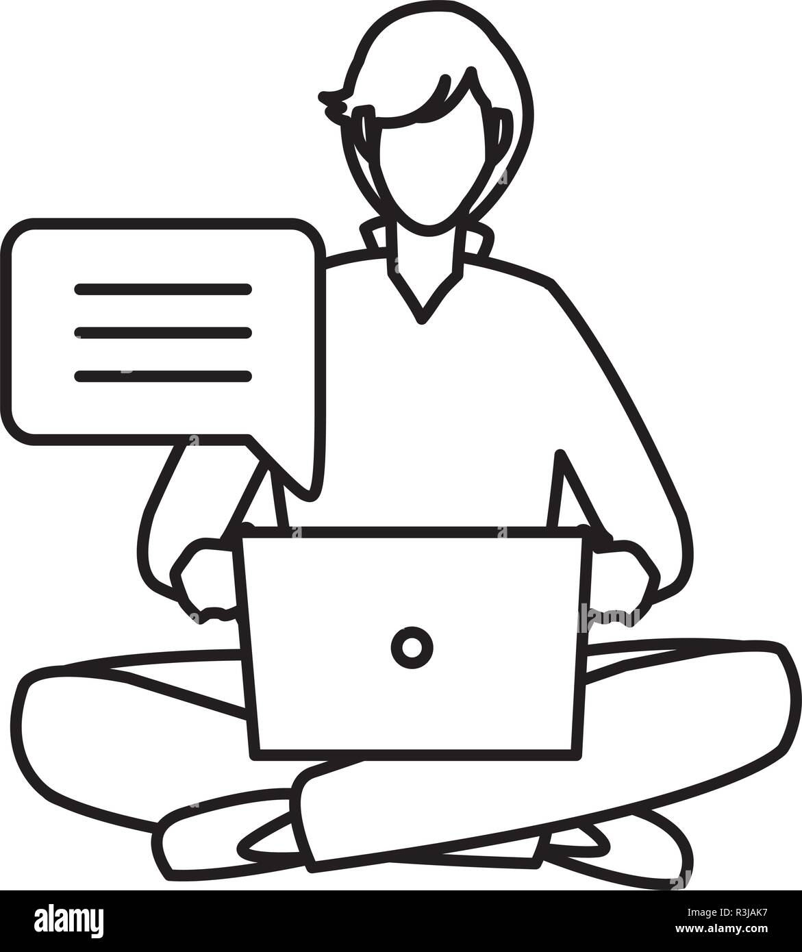 man chating on a laptop computer over white background, vector ...