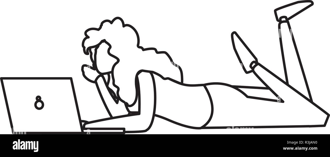 woman using a laptop computer over white background, vector ...