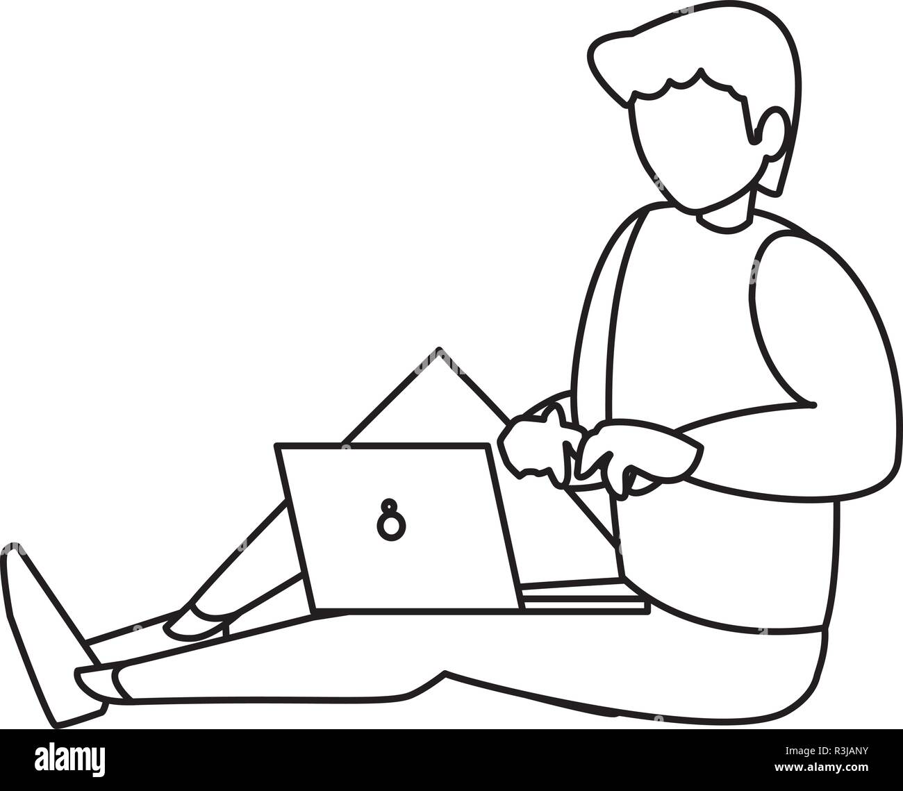 man using a laptop computer over white background, vector illustration ...