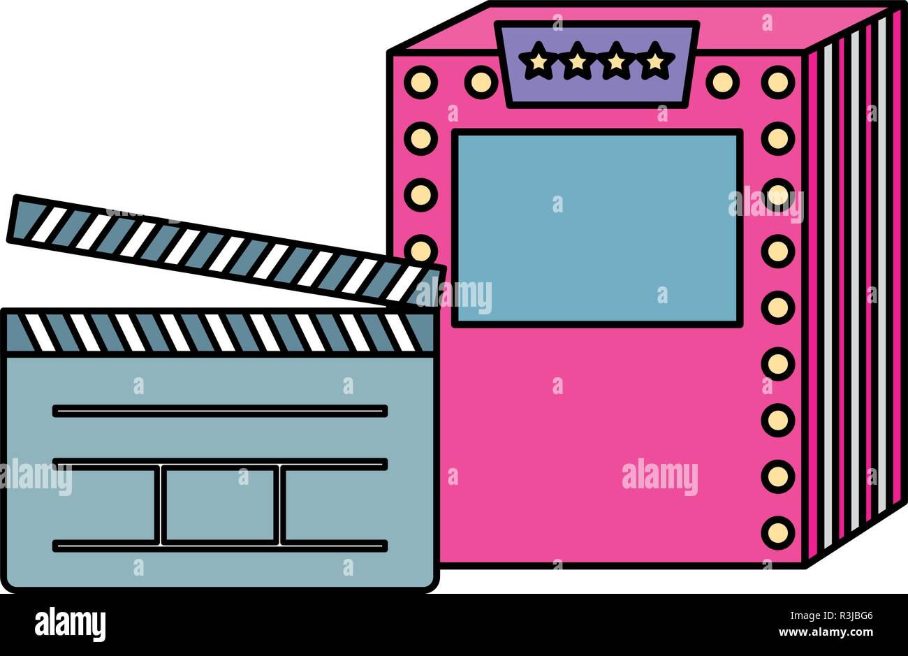 movie clapboard and ticket machine over white background, vector ...
