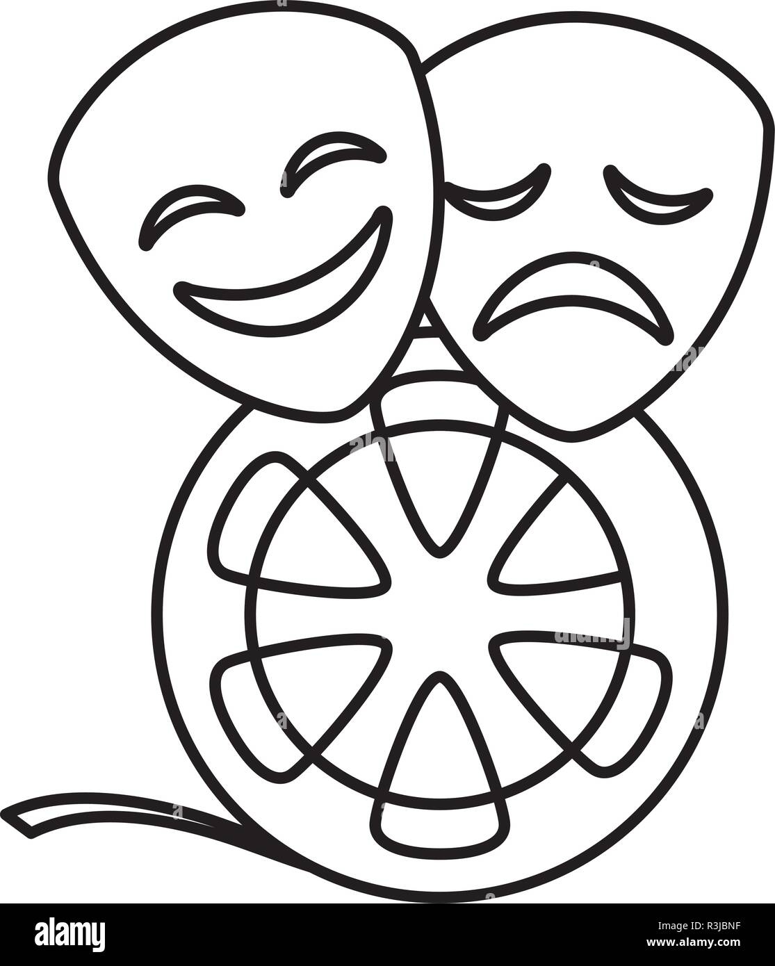 theater faces and film roll over white background, vector illustration ...